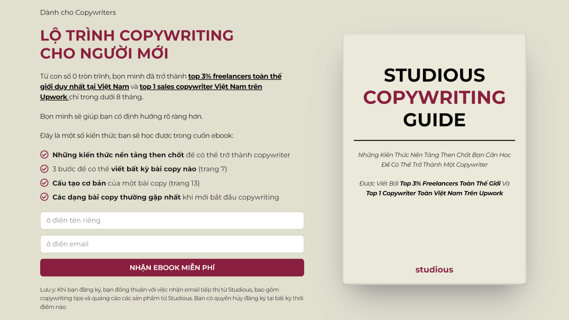 Lộ Trình Copywriting Cho Người Mới - Studious